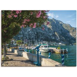 Leinwandbild Artland, B:80cm H:60cm T:1,8cm, blau, Leinwand, Wohnzimmer, Bilder, "Gardasee Hafen Limone sul Garda I", auf Holzrahmen gespannt