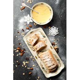 Seltmann Weiden Kuchenplatte "Marieluise Weihnachten", B/H/L: 14,9cm x 2,8cm x 34,6cm, wei&szlig;, Servierplatten, Platte eckig, 34,5 x 15 cm, mit