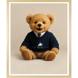 Bild mit Rahmen queence, B:50cm H:70cm T:1,5cm, braun, Acrylglas, Holzrahmen, Wohnzimmer, Bilder, "Vintage Polo Teddy B&auml;r mit Krawatte", HD Premium