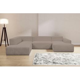 Wohnlandschaft WERK2, B:330cm H:70cm T:263cm, grau, 90% Polyester, 10% Nylon, Sofas, "Zeus-U, viel Platz, Breite 330 cm, modern und zeitlos", Curvy