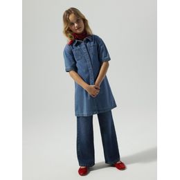 name it M&auml;dchen Jeanskleid "NKFJANNET DNM DRESS 8157-OV D", blau, Gr. 146, unifarben, Denim/Jeans, Obermaterial: 100% Baumwolle, Kleider