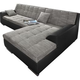 Ecksofa DOMO collection, B:267cm H:83cm T:178cm, schwarz, Kunstleder Softlux / Struktur (90% Polyester; 10% Polyacryl);Microfaser-Primabelle (100%