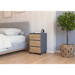Nachtkommode Rauch, B:40cm H:65cm T:42cm, grau, Holzwerkstoff, Sideboards, "Joel", drei ger&auml;umige Schubladen mit stabilen Rollen MADE IN GERMANY