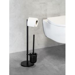 WC-Garnitur Wenko, B:25,5cm H:57cm L:16,5cmschwarz, Stahl, Reinigungsb&uuml;rsten, "Parus", Toilettenpapierhalter mit WC-B&uuml;rstenhalter und WC-B&uuml;rste,