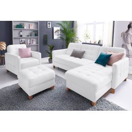 Ecksofa, B:217cm H:84cm T:157cm, wei&szlig;, exxpo - SOFA FASHION, Luxus-Kunstleder;NaturLEDER (echtes Rindsleder) in Sitz und R&uuml;cken. Korpus in passendem