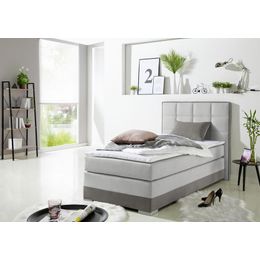 Boxspringbett Home Affaire, B:103cm L:210cm, grau, Komplettbetten, inklusive Topper und Wendekissen