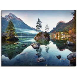 Wandbild Artland, B:80cm H:60cm, blau, Wohnzimmer, Bilder, "Herbstszene des Hintersee vor Alpen", als Alubild, Leinwandbild, Poster in verschied.