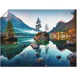 Wandbild Artland, B:60cm H:45cm, blau, Wohnzimmer, Bilder, "Herbstszene des Hintersee vor Alpen", als Alubild, Leinwandbild, Poster in verschied.