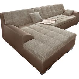 Ecksofa DOMO collection, B:267cm H:83cm T:178cm, braun, Kunstleder Softlux / Struktur (90% Polyester; 10% Polyacryl);Microfaser-Primabelle (100%