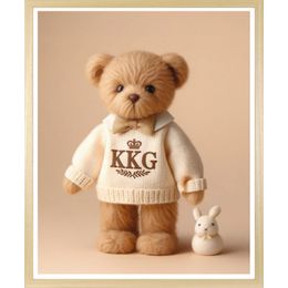 Bild mit Rahmen queence, B:30cm H:40cm T:1,5cm, beige, Acrylglas, Holzrahmen, Wohnzimmer, Bilder, "Vintage Polo Teddy B&auml;r M&auml;dchen mit Schleife", HD