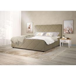 Boxbett Home Affaire, B:204cm L:215cm, grau, Massivholz, Polyester, Spanplatte, Komplettbetten, "Mona", mit 4 Schubladen