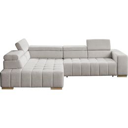 Ecksofa exxpo - SOFA FASHION "Elianos, hoher Sitzkomfort, aufwendige Kreuzsteppung im Sitz, L-Form", linen, B:307cm H:73cm T:201cm, Sofas, Ecksofa, Kopfteile & Sitztiefe verstellbar, mit Bettfunktion