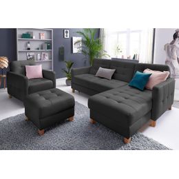 Ecksofa, B:217cm H:84cm T:157cm, schwarz, exxpo - SOFA FASHION, Luxus-Kunstleder;NaturLEDER (echtes Rindsleder) in Sitz und R&uuml;cken. Korpus in