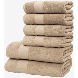 Handtuch Set WOLKENFELD "Premium Low-Twist Baumwolle 550 g/m&sup2; &ndash; 6-teiliges Bade-Set", beige, 6 tlg., Frottier, Frottier, Obermaterial: 100% Baumwolle, Handtuch-Sets, 2 Duscht&uuml;cher 70&times;140 cm & 4 Handt&uuml;cher 50&times;100 cm