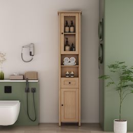Hochschrank Welltime, B:40cm H:190cm T:30,5cmeiche, MDF, Badezimmer, Schr&auml;nke, "STOCKHOLM", Badschrank Breite 40cm mit Glast&uuml;r