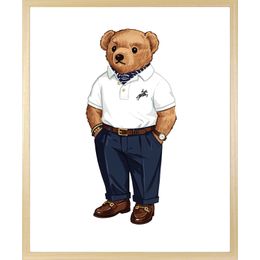 Bild mit Rahmen queence, B:40cm H:50cm T:1,5cm, braun, Acrylglas, Holzrahmen, Wohnzimmer, Bilder, "Vintage Polo Club Teddy B&auml;r", HD Premium