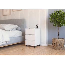 Nachtkommode Rauch, B:40cm H:65cm T:42cm, wei&szlig;, Holzwerkstoff, Sideboards, "Joel", drei ger&auml;umige Schubladen mit stabilen Rollen MADE IN GERMANY