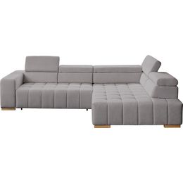 Ecksofa exxpo - SOFA FASHION "Elianos, hoher Sitzkomfort, aufwendige Kreuzsteppung im Sitz, L-Form", mink, B:307cm H:73cm T:201cm, Sofas, Ecksofa, Kopfteile & Sitztiefe verstellbar, mit Bettfunktion