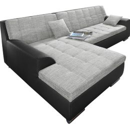 Ecksofa DOMO collection, B:267cm H:83cm T:178cm, silber, Kunstleder Softlux / Struktur (90% Polyester; 10% Polyacryl);Microfaser-Primabelle (100%