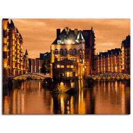 Wandbild Artland, B:120cm H:90cm, orange, Wohnzimmer, Bilder, "Speicherstadt in Hamburg", als Alubild, Leinwandbild in verschied. Gr&ouml;&szlig;en