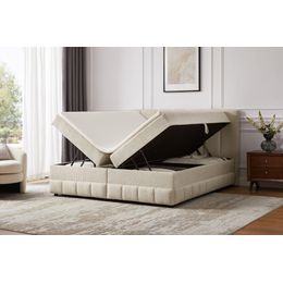 Boxbett OTTO HOME, B:194cm L:213cm, beige, Komplettbetten, "Likely inkl. Bettkasten, Liegefl&auml;che 180x200 cm, in Boxspring-Optik", inkl. Topper,