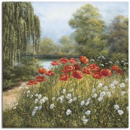 Wandbild Artland, B:40cm H:40cm, gr&uuml;n, Wohnzimmer, Bilder, "Mohnwiese am See", als Alubild, Leinwandbild, Poster in verschied. Gr&ouml;&szlig;en