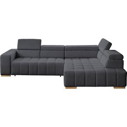 Ecksofa exxpo - SOFA FASHION "Elianos, hoher Sitzkomfort, aufwendige Kreuzsteppung im Sitz, L-Form", graphite, B:307cm H:73cm T:201cm, Sofas, Ecksofa, Kopfteile & Sitztiefe verstellbar, ohne Bettfunktion