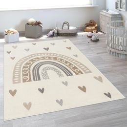 Kinderteppich Paco Home, B:160cm H:13mm L:220cm, beige, Polypropylen, Teppiche, "Nino 887", Kurzflor, Spielteppich, Motiv Regenbogen & Herzen,