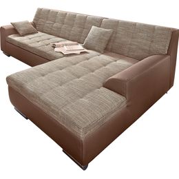 Ecksofa DOMO collection, B:267cm H:83cm T:178cm, braun, Kunstleder Softlux / Struktur (90% Polyester; 10% Polyacryl);Microfaser-Primabelle (100%