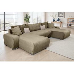 Wohnlandschaft Collection AB, B:314cm H:41cm T:169cm, gr&uuml;n, 100%Polyester, Sofas, "Paola U-Form, Breite 314 cm", Wohnlandschaft,2