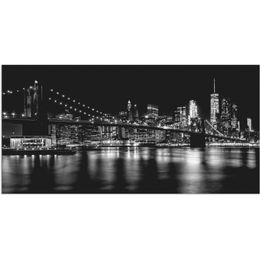 Wandbild Artland, B:150cm H:75cm, schwarz, Wohnzimmer, Bilder, "Manhattan Skyline & Brroklyn Bridge", f&uuml;r Innen- und Au&szlig;enbereich geeignet,