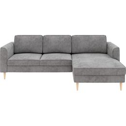 Ecksofa Home Affaire "Booster, whlw. mit Schlaffunktion & Bettkasten, Fu&szlig; Buche lackiert", betongrau, B:232cm H:83cm T:161cm, 92% Polyester, 8% Polyamid, Sofas, Ecksofa, Recamiere beidseitig montierbar, L-Form, in Cord & Struktur, B: 232 cm
