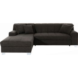 Ecksofa DOMO collection, B:239cm H:75cm T:82cm, grau, Wohnzimmer, Sofas, "Turah incl. Zierkissen, moderne Steppung, auch in Leder", mit Bettfunktion,