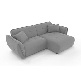 Ecksofa Home Affaire, B:253cm H:81cm T:157cm, grau, 100% Polyester, Wohnzimmer, Sofas, "MIRELDA L-Form mit Steppungen, Recamiere rechts/links, Breite