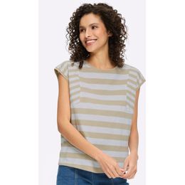 Heine Damen T-Shirt "Shirt"sand, wei&szlig;, gestreift, Gr. 48, gemustert, gestreift, mehrfarbig, 100% Baumwolle, Shirts
