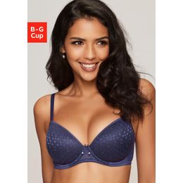 Lascana Damen Schalen-BH, Gr. 100, blau, Spitze, Obermaterial: 86% Polyamid, 14% Elasthan, BHs, mit Spitze &uuml;ber nahtlosen Cups, auf Formb&uuml;gel, Dessous