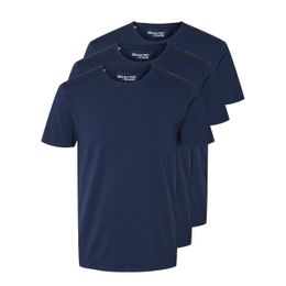 Selected Damen T-Shirt "SLHROLAND SS O-NECK TEE 3-PACK NOOS", blau, Basic, Gr. M, unifarben, Jersey, Obermaterial: 95% Baumwolle, 5% Elasthan, Shirts