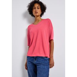 Street One Damen T-Shirtalmond coral, Gr. 44, unifarben, Strick, Obermaterial: 84% Viskose, 16% Polyester, Shirts, mit V-Ausschnitt und im Strick-Look