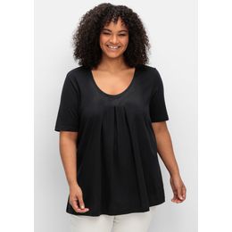 sheego Damen T-Shirt "T-Shirt", schwarz, Gr. 52, unifarben, 50% Baumwolle, 50% Modal, Shirts