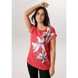 Shirtbluse Aniston SELECTED, Damen, Gr. 34, rot, beige, anthra, schwarz, pink, dunkelrot, hellrot, Cr&ecirc;pe, Obermaterial: 95% Polyester, 5% Elasthan. R&uuml;ckenteil: 95% Viskose, 5% Elasthan, bedruckt, gebl&uuml;mt, gemustert, l&auml;ssig geschnitten h&uuml;ftbedeckend, Rundhals, mit Umschlag, Blusen, im Materialmix - NEUE KOLLEKTION