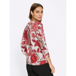 Lady Damen 3/4-Arm-Shirt "Rundhals-Shirt"ecru, rot, bedruckt, Gr. 36, gebl&uuml;mt, gemustert, mehrfarbig, 95% Viskose, 5% Elasthan, Shirts