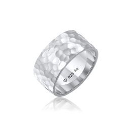 Elli Damen Fingerring "Breit Bandring Geh&auml;mmert Matt Schmuck Geschenk 925er Silber", 58mm, ohne Stein, Silber 925 (Sterlingsilber), 9mm, silber,