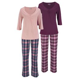 Vivance Dreams Damen Pyjama, Gr. 36, bunt, Single Jersey, Obermaterial: 100% Baumwolle, gemustert, unifarben, Basic, Homewear-Sets, mit karierter Hose