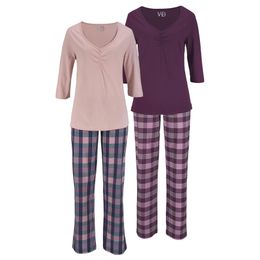 Vivance Dreams Damen Pyjama, Gr. 44, bunt, Single Jersey, Obermaterial: 100% Baumwolle, gemustert, unifarben, Basic, Homewear-Sets, mit karierter Hose