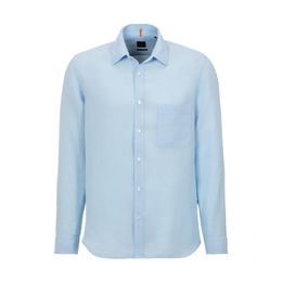 BOSS Orange Herren Leinenhemd "Relegant", blau, Gr. XXXL, unifarben, Web, Obermaterial: 100% Leinen, Hemden, mit Markenlabel