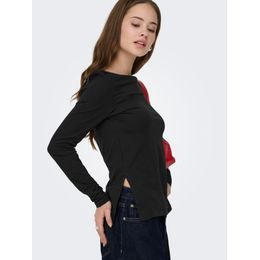 Langarmshirt Only "ONLKISS LIFE LS BOATNECK TOP CC JRS NOOS", Damen, Gr. L, schwarz, Jersey, Obermaterial: 95% Baumwolle, 5% Elasthan, unifarben, regular fit, Shirts Langarmshirt