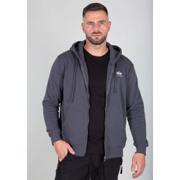 Herren Kapuzensweatjacke "Basic Zip Hoody SL", grau, Gr. S, Alpha Industries, bedruckt, angeraute Sweatware, Obermaterial: 80% Baumwolle, 20%