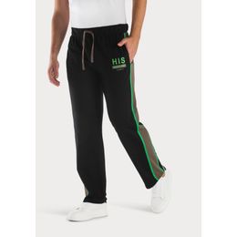 H.I.S. H.I.S Herren Sweathose, Gr. 44, schwarz, Sweatware, Obermaterial: 60% Baumwolle, 40% Polyester, unifarben mit Farbeinsatz, Basic, Hosen, Jogginghose