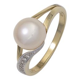 Jobo Damen Perlenring, 52, SI = kleine Einschl&uuml;sse, Diamanten Gelbgold 585 Perlen, gelb, Diamanten, Gelbgold 585, Perlen, Fingerringe, 585 Gold mit