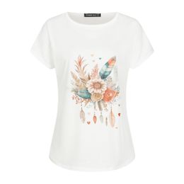 CLOUD 5IVE Damen T-Shirt "CLOUD 5IVE Viskose T-Shirt mit Traumf&auml;nger-Blumen Print"wei&szlig;, Gr. XS, bedruckt, 95% Viskose, 5% Elasthan, Shirts